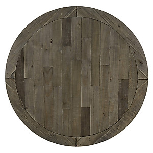 Roundhill Furniture Prato 5-Piece Round Dining Table Set with Cross Back Chairs, Antique Blue and Weathered Walnut