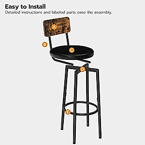 HOOBRO Bar Stools with Backrest, Set of 2 Bar Chairs, Counter Stools with PU Upholstery, Breakfast Stools with Footrest, for Kitchen, Living Room, Bar, Rustic Brown and Black BF31BY01