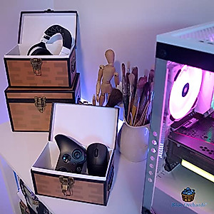 Blue Orchards Pixel Treasure Chest Paperboard Boxes (Set of 3), Decoration for Video Gamers, Birthday Parties, Mining Fun, Storage or Display