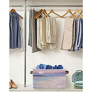 Landscape Storage Bins for Organizing, Decorative Large Closet Organizers with Handles Cubes - 1 Pack Fabric Baskets for Shelves, Closets, Laundry, Nursery, Ocean Sunset Scenery Modern Art Purple
