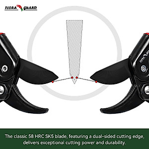 FLORA GUARD Garden Clippers, Professional Ratchet Pruning Shears, Increases Cutting Power 3x, Sharp Gardening Scissors, Cutting Rose, Flower, Hedge, Stem, Tree, Perfect for Weak Hands & Arthritis