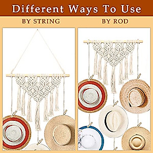 Anrkets Hat Organizer | Hat Wall Hanging | Hat Hanger for Wall Storage | Bohemian Womens Hat Rack | Hand Weaving Hat Storage Hanger | Wooden Display Rack for Wide Brim and Fedoras Baseball Caps