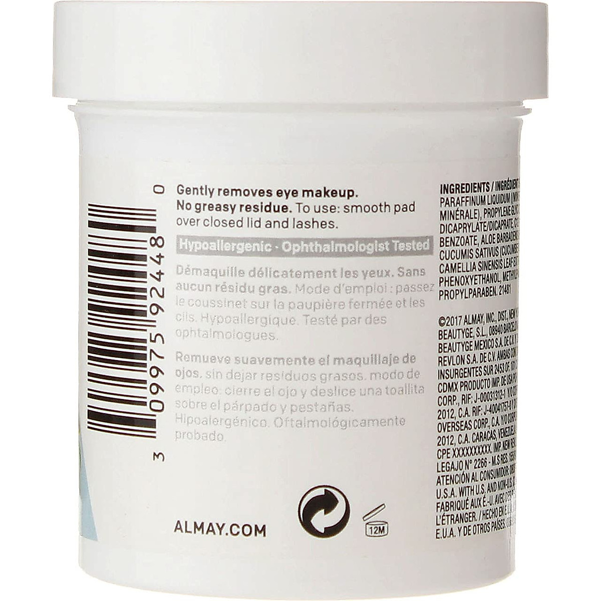 Almay Longwear and Waterproof Eye Makeup Remover Pads, 80 Count (Pack of 4)