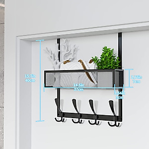 Kaiferty Over The Door Hooks Organizer,Over Door Hanger Towel Rack Mesh Basket with 12 Hooks,Back of Door Storage Organizer for Bedroom,Bathroom,Kitchen,Office(Black)