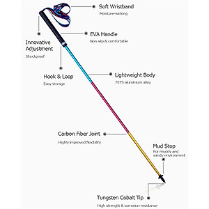 3 Section Trekking Poles Lightweight Aluminium Walking Poles Adjustable Trekking Sticks Collapsible Sticks 2pcs (Rainbow, 110cm/43.3inch)