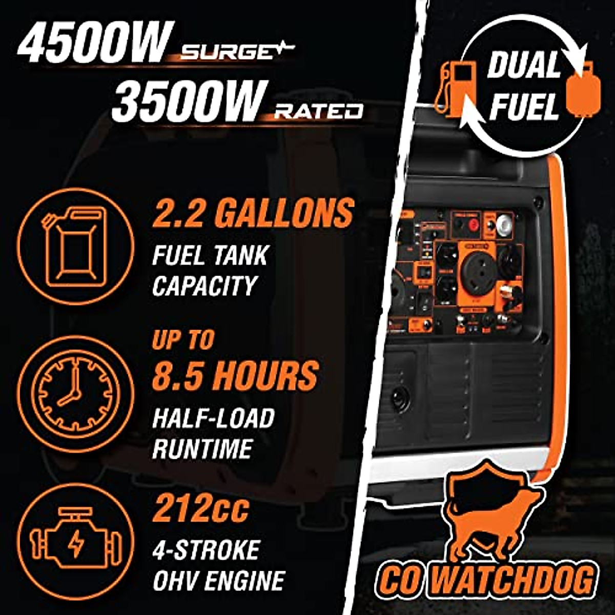 WEN DF452iX Super Quiet 4500-Watt Remote Electric Start Dual Fuel RV-Ready Portable Inverter Generator with Fuel Shut-Off and CO Watchdog