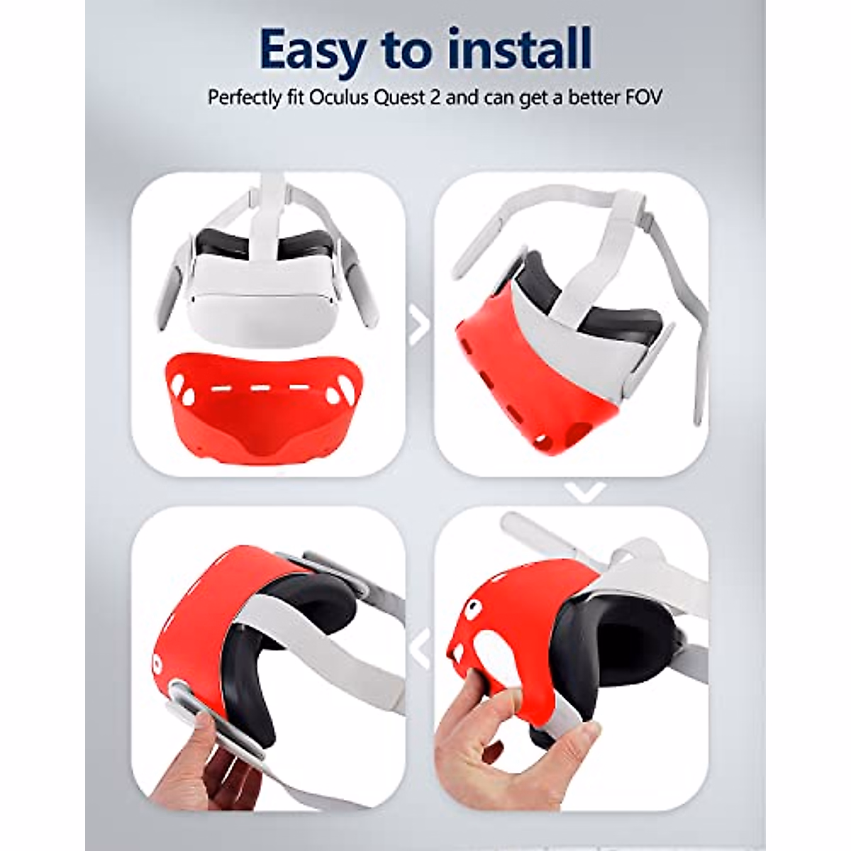 Hanpusen 4-in-1 Silicone Cover Set for Oculus Quest 2 Accessories, Controller Grips Cover, Anti-Fogging VR Face Cover,VR Headset Shell Protective Cover, Shakes Stick Caps Red