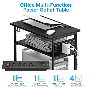CCCEI Computer Tower and Printer Stand Design with Charging Station, 4 Outlets and Fast Charging USB Ports, 3 Tier Storage, Tall PC Case or Scanner Table 30 Inches High for Small Home Office Black