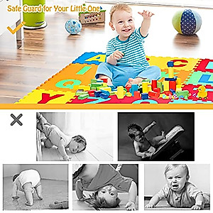 Costzon 72 Pieces Baby Play Mat w/Fence, Baby 0.4'' Thick EVA Baby Crawling Mat w/Detachable Numbers, Waterproof Soft Playmat for Toddler Infants (72 Pieces, Alphabet + Numbers)