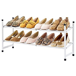 Tajsoon 2-Tier Stackable Shoe Rack Organizer, Expandable & Adjustable Metal Iron Shoes Storage for Entryway Doorway, White