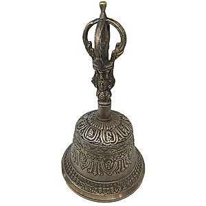 Spiritual Buddhist Tibetan Brass Bell with Dorje Handle For Self Healing Meditation Prayer Brass Tibetan Handbell Fengshui Vastu Meditation Space Healing Spiritual Handcrafted Product (5 Inch)