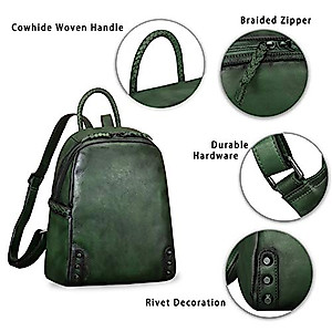 Genuine Leather Backpack for Women Vintage Handmade Casual Knapsack Satchel Cute Bagpacks Daypack Purse (DarkGreen)