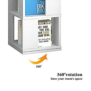 QIHANG-US 6 Tier Wooden Bookcase Corner Tall Book Shelf Modern 360° Rotating Storage Display Rack Floor Standing Shelves with Open Design Shelving Unit for Home Office Living Room Study, White