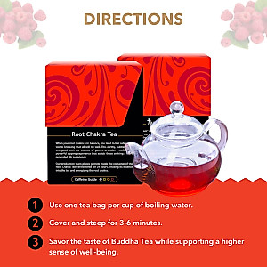 Buddha Teas - Root Chakra Tea - Organic Herbal Tea - For Security & Stability - With Ashwagandha Root, Raspberry Leaf, Cloves & Garnet Essence - 100% Kosher & Non-GMO - 18 Tea Bags (Pack of 1)