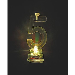 Unique Number 5 Flashing Candle Holder & Candles, 3", Multicolor