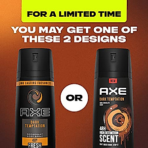 AXE Dual Action Body Spray Deodorant for Long Lasting Odor Protection Dark Temptation Body Spray Deodorant for Men Formulated Without Aluminum 4. 0 oz, Twin Pack