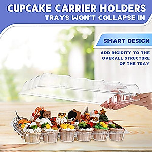 20 Sets Cupcake Containers 24 Count Cupcake Holders Stackable Cupcake Boxes Clear Disposable with Detachable Tall Dome Lid Plastic Cupcake Trays for Wedding Birthday Kitchen Baking Supplies