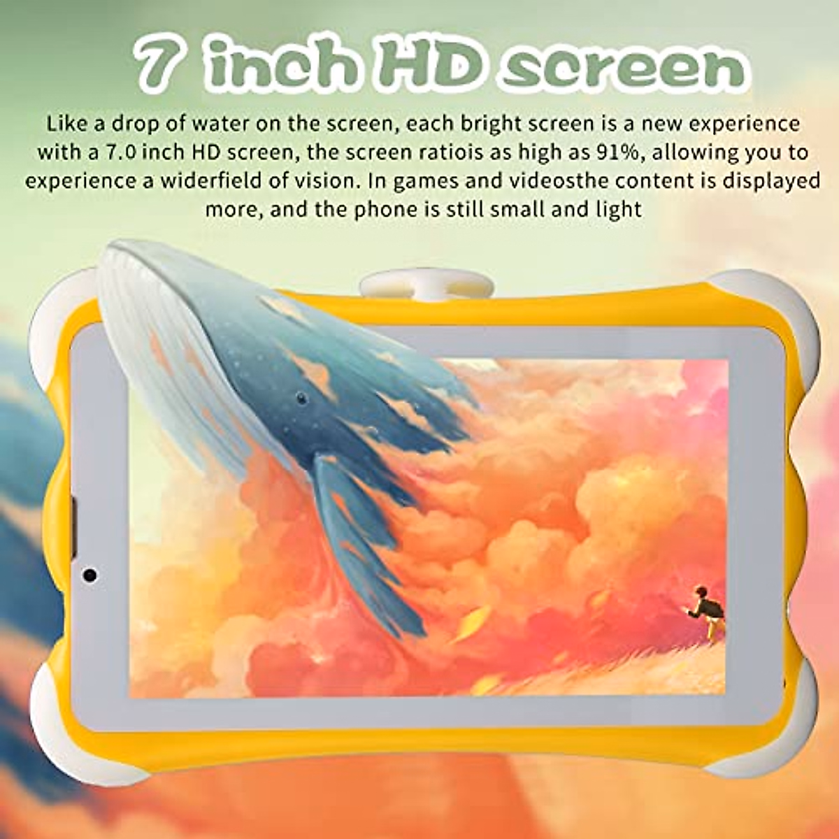 Rosvola WiFi Tablet for Kids, Yellow 7 Inch MTK6582 CPU Processor Easy Access 6000mAh Battery Kids Tablet HD Screen 3GB+32GB for Reading (US Plug)