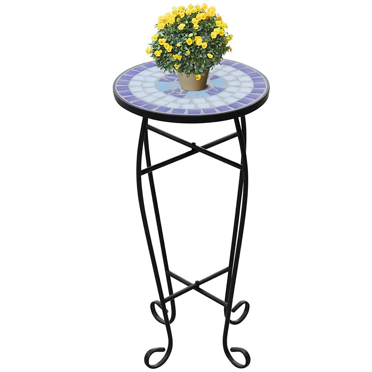 Matalde Mosaic Side Table, Round Plant Table, Indoor and Outdoor Decorative Table, Outdoor Patio Furniture, Garden Patio Living Room Coffee Table, Blue, 1 pc,