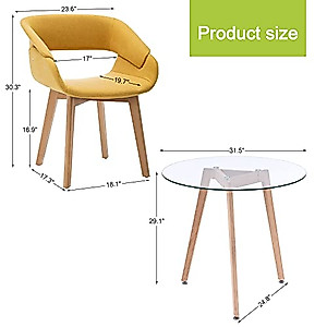 ivinta Small Dining Table Set for 2, Round Glass Dining Table with Two Yellow Upholstered Fabric Chairs, 3 Pieces Dining Table Set for Apartment, Kitchen, Dining Room, Patio Dining Set (Yellow)…