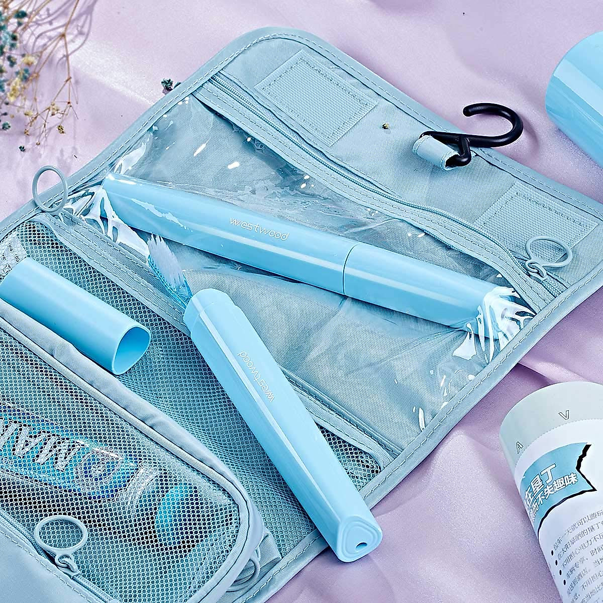 Travel Toothbrush Case Plastic Container Box Breathable Design with Air Hole More Toothbrush Tube for Home Daily Office Business Use (Light Blue)