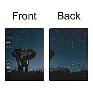 Black and White Elephant Starry Notebook Cover 6-Ring Binder Portable Planner Book Loose-Leaf Cover for Home Office