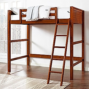 DHP Moon Bay Kids Wooden Loft Bed with Ladder, Twin, Walnut