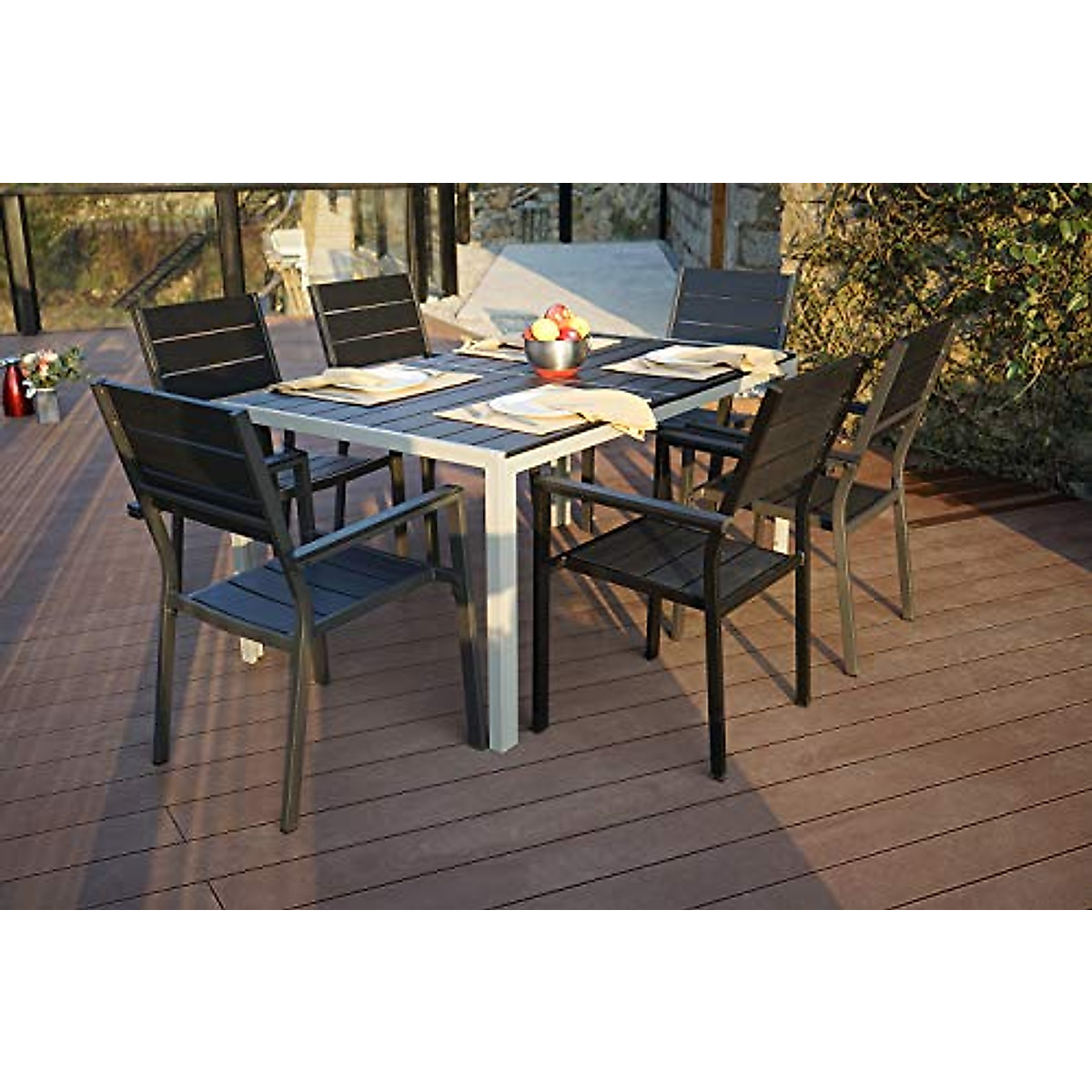 Kozyard Coolmen Outdoor Patio Indoor Dining Table Rectangle 35.6'x58.9' and Wood Like Laminate Table Top for 6 Person Porch Deck Garden (Grey)