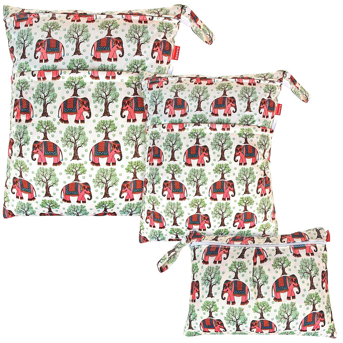 Damero 3pcs Pack Wet Dry Bag for Cloth Diapers Daycare Organizer Bag, Elephants