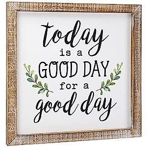 SANY DAYO HOME Today is A Good Day to Have A Good Day Inspirational Sayings Wall Decor Signs 12 x 12 inch Rustic Wood Framed Modern Farmhouse Wall Hanging Art (with Leaves)