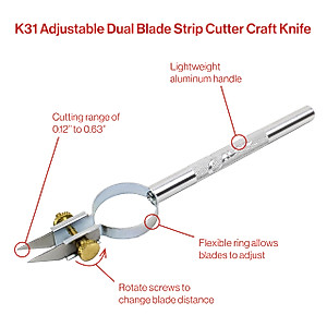 Excel Blades 30608 Dual Strip Cutter, Dual Twin Blade Knife Parallel Number 59 Blades, Adjustable Width Strip Cutter, Cutting Tool for Paper, Clay etc