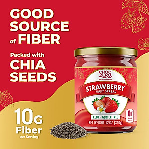 Keto Strawberry Jam, No Sugar Added - Monk Fruit Sweetened, Gluten Free Spread from ChocZero, 12 oz