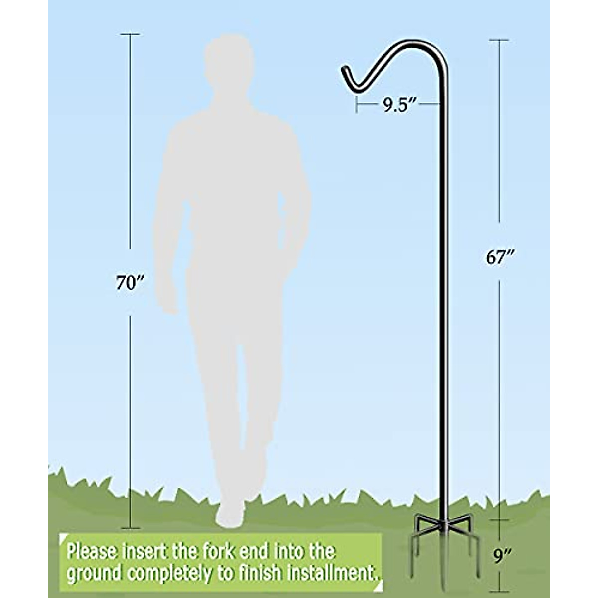 Garbuildman 76 Inch Tall Shepherd Hooks with 5-Forked Base, Adjustable Heavy Duty Bird Feeder Pole Stand Hanger for Outdoor, Shiny Black, 1 Pack