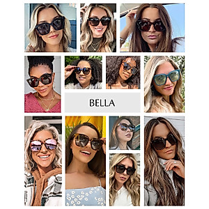 DIFF Bella Designer Oversized Square Sunglasses for Women UV400 Polarized Protection w/giftable travel case, Black + Grey
