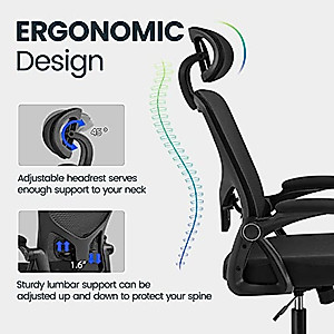 Topeakmart Mesh Office Chair Computer Desk Chair with Folding Padded Armrests and High Back Adjustable Headrest Ergonomic Task Chair with Movable Lumbar Support for Work Home and Study, Black
