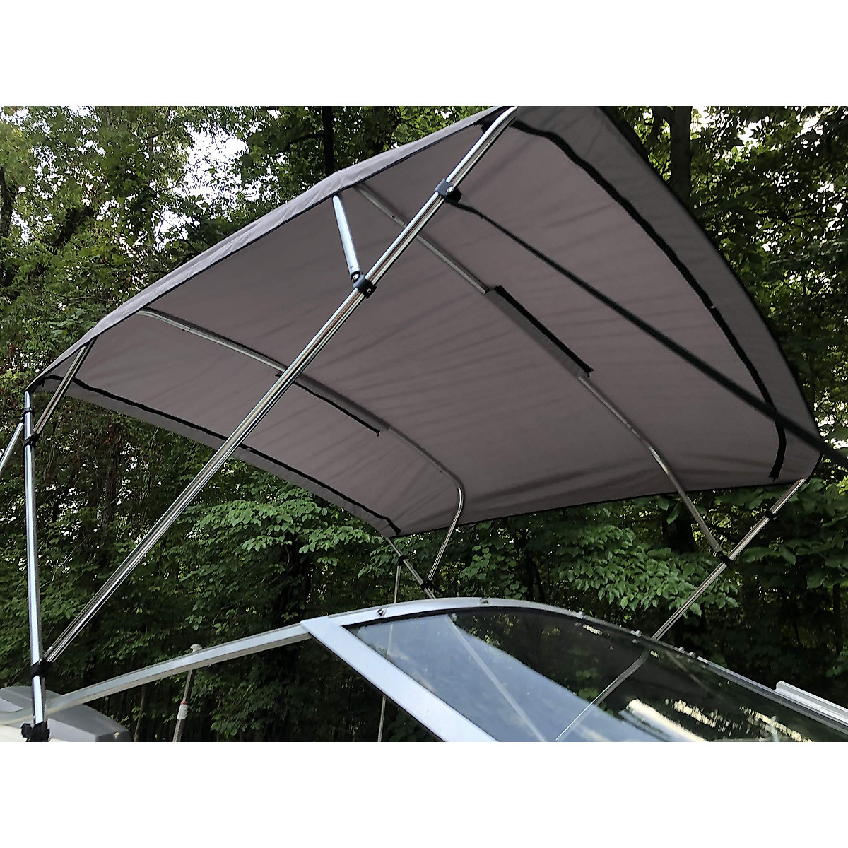 Cypress Rowe Outfitters Complete Bimini Top Kit, Frame, Canvas, Hardware, 10'L x 8'W Grey, 4 Bow, fits from 91"-96" Wide