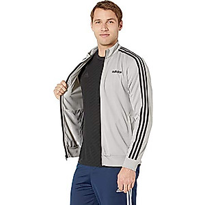 adidas Men’s Essentials 3-stripes Tricot Track Jacket, Medium Grey Heather/Solid Grey/Black, Medium