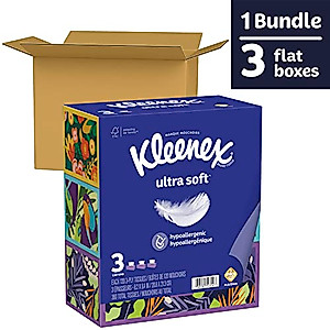 Kleenex Ultra Soft Facial, 3 Flat Boxes, 120 per Box, 3-Ply (360 Total), Packaging May Vary