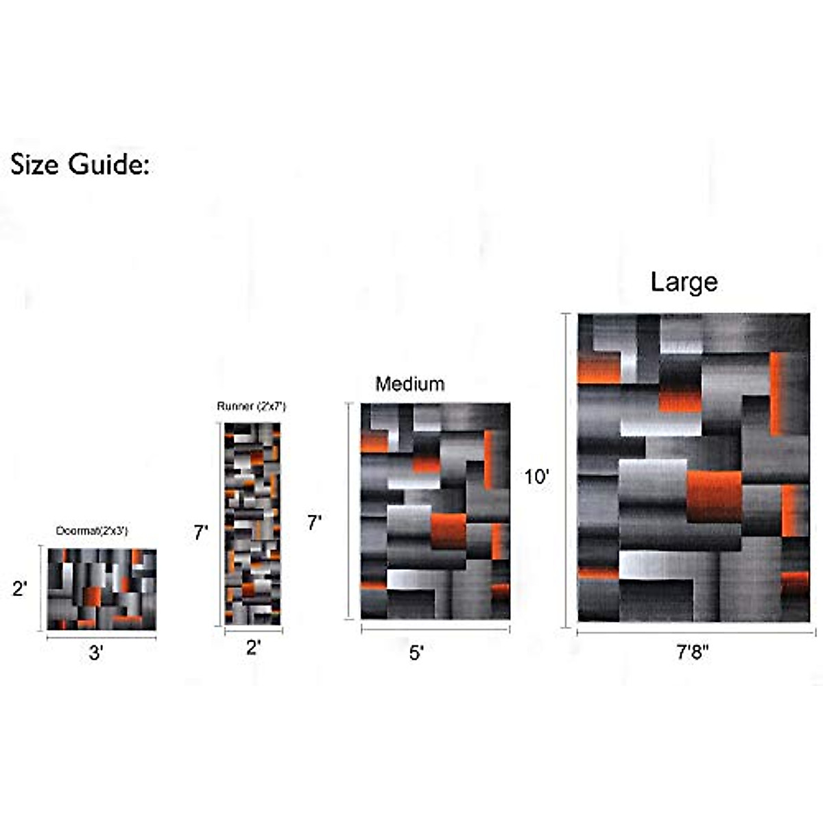 Handcraft Rugs Orange/Black/Gray Abstract Geometric Modern Squares Pattern Area Rug 5 ft. by 7 ft.
