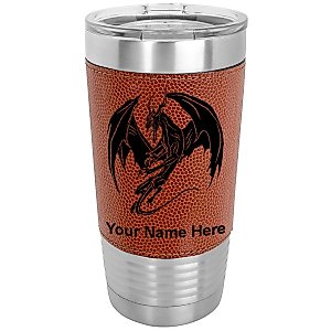 LaserGram 20oz Vacuum Insulated Tumbler Mug, Dragon, Personalized Engraving Included (Faux Leather, Basketball Style)