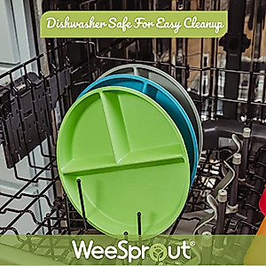 WeeSprout Divided Bamboo Plates for Kids, Kids Plates Made With Food Grade Natural Bamboo, Divided Design for Picky Eaters, Kid-Sized Reusable Tableware, Dishwasher Safe Dinnerware, Set of 4