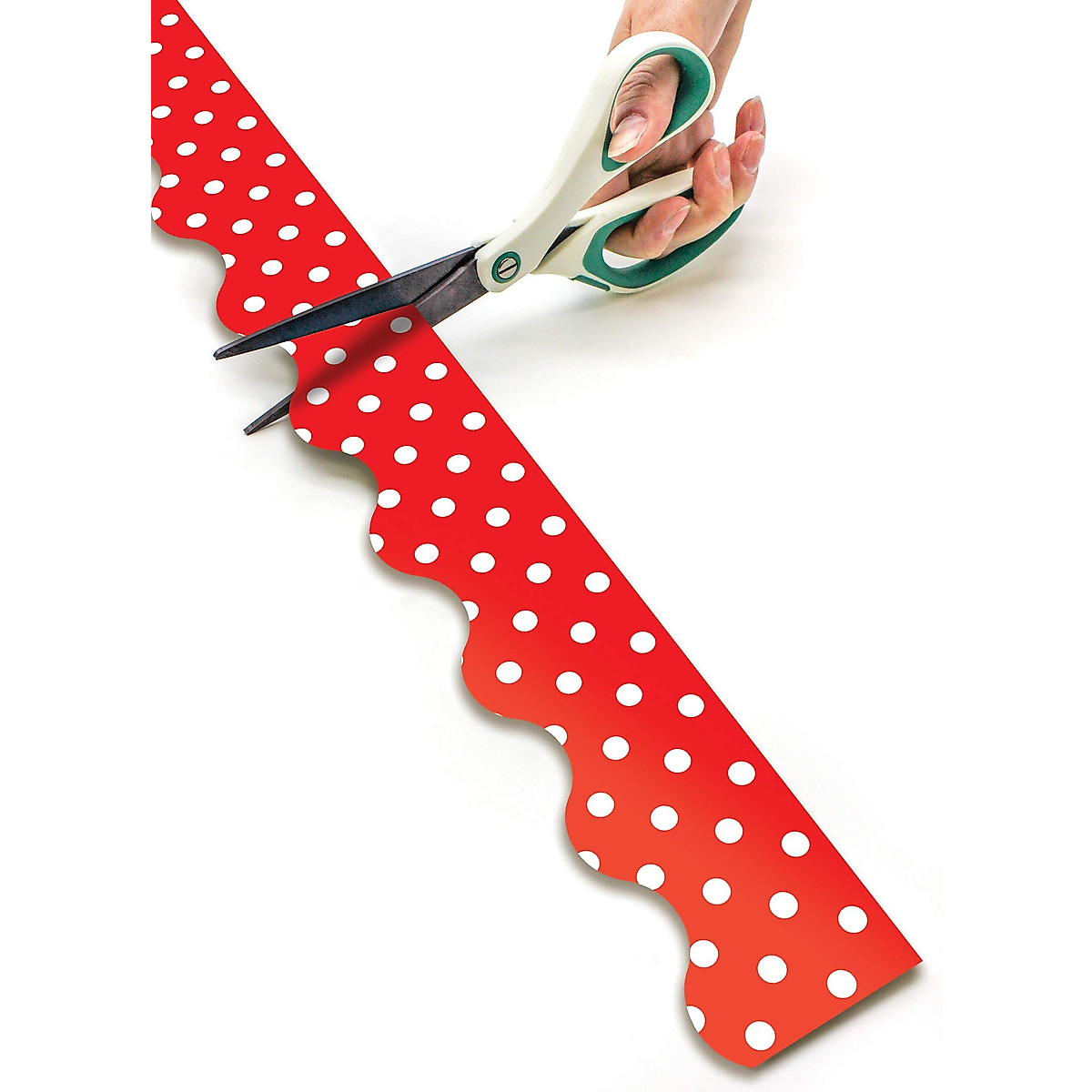 Teacher Created Resources Red Polka Dots Scalloped Rolled Border Trim - 50ft - Decorate Bulletin Boards, Walls, Desks, Windows, Doors, Lockers, Schools, Classrooms, Homeschool & Offices