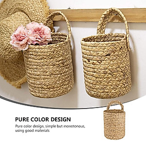 Cabilock Woven Flower Basket Hanging Rattan Plant Pot Wall Storage Weaving Basket Organizer Rustic Sundries Basket Home Decor