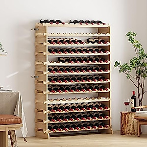 soges 120 Bottle Wine Rack, 12-Tier Stackable Wine Storage Rack, Wine Display Racks Free Standing Wine Shelf Wood Construction for Kitchen and Cellar