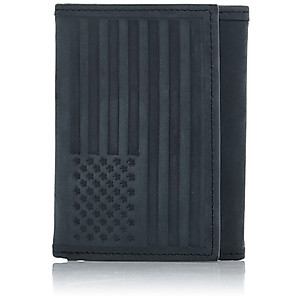 Lucky Brand Men's Trifold and L Wallet, Flag Embossed Leather-Black, Tri-Fold