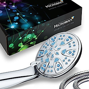 AquaDance 5514 Antimicrobial – Anti-Clog High-Pressure 6-Setting Hand Microban Nozzle Protection from Growth for Stronger Shower 3 Color Choices, Aqua Blue Jets,4 Inch