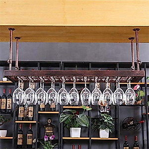 Stylish Simplicity Stemware Racks, Ceiling Mounted Hanging Wine Bottle Holder Metal Goblet Wine Glass Rack Iron Storage Unit Floating Shelves Goblet Organiser for Bars/Living Room, PIBM, Bronze, L