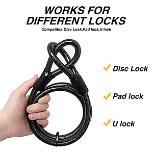 Alston Bike Cable Chain Locks 1.2M/4FT Safety Cables Lock Loops Braided Steel Cable Coated with Double Lock Loops for Bicycle Boat Gate Motrobike