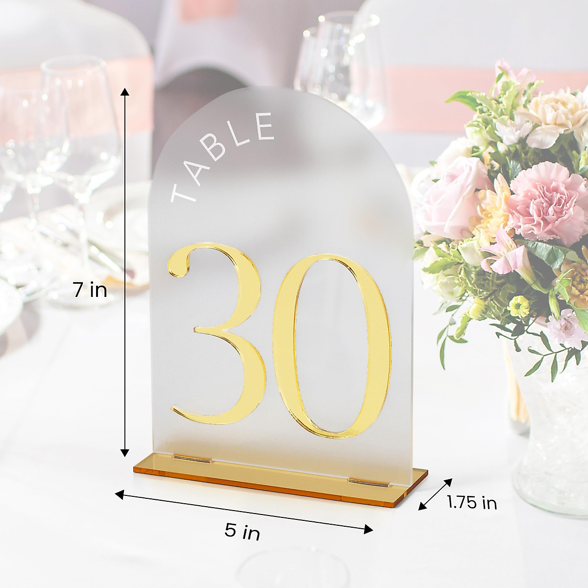 FIQSTER Frosted Arch Gold Table Numbers for Wedding Reception - Table numbers 1-30 - 5x7" Frosted Arch Acrylic Table Signs with Gold Mirror Numbers for Banquet, Party, Event, Anniversary (Table Numbers 1-30)