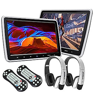 XTRONS Dual Car DVD Players 10.1 Inch Grade-A TFT Screen Portable Car Headrest CD Player with 2 New White Wireless IR Headphones Support HDMI Input, USB SD, AV in & Out, Region Free, 32 Bit Games